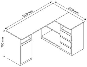 Rohový psací stůl Carlos, dub sonoma