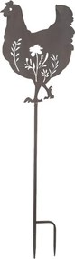 Hnědá antik zahradní dekorace zápich slepice - 32*2*113 cm