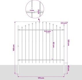 Zahradní plot Woerden s kopím nahoře ocelový 170 x 125 cm černý 144942