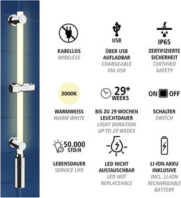Nástěnná sprchová tyč ve stříbrné barvě 74 cm LED – Wenko