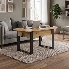 Rozkládací polohovací konferenční stolek HOGO 3v1 | 120-157x62,5-74,5x67 cm | síla horní desky 32 mm | dub artisan/černé nohy