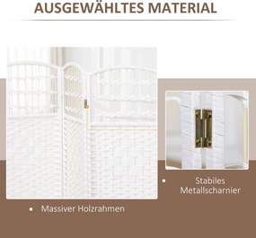 HOMCOM Skládací Předěl s 4 Panely 160x170 cm, S Rámem z Dřeva a Papírovým Provázkem pro Ložnici a Obývací Pokoj - Bílá