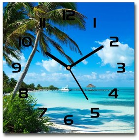 Wallmuralia Skleněné hodiny na stěnu Tropická pláž 30x30 cm