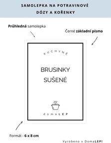 BRUSINKY SUŠENÉ – průhledná samolepka na dózu, základní písmo, 6 x 8 cm | DomaLEP