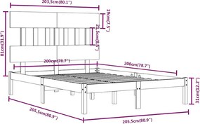 Rám postele černý masivní dřevo 200 x 200 cm 3104762