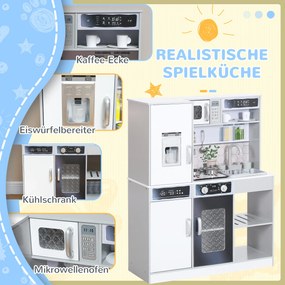 AIYAPLAY dětská kuchyňka na hraní se světly a zvuky Vařič, tekoucí voda, kávovar, lednice, mikrovlnná trouba, výrobník ledu, kuchyňské doplňky pro dě…