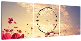 Obraz - Louka s květinami (s hodinami) (90x30 cm)