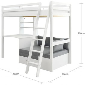 FALCO Vysoká postel s psacím stolem a rozkl. pohovkou Actim bílá