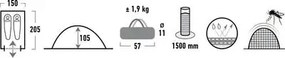 High Peak Monodome / Stan pro 2 osoby / 150x205 x 105 cm / vodní sloup