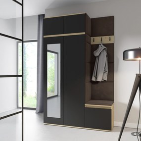 Eka Předsíňová stěna s čalouněnými panely Trinity 20 - Dub Artisan s černou / Tmavá hnědá 2308