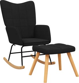 Houpací křeslo se stoličkou černé textil 328024