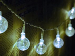 Vánoční LED světelný řetěz s kuličkami s bublinkami, studená bílá, 2m, na baterie