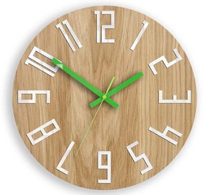 M.Clock Unikátní nástěnné dřevěné dubové hodiny 33,5cm různé barvy Barva: Zelená
