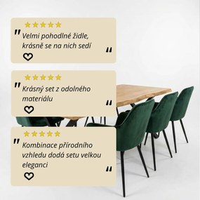 Vikio Jídelní set pro 6 osob 180x90 cm soft dub noha X zelená židle s područkami VJS228-6Z