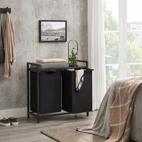 Koš na prádlo s policí BERGEN, 2 x 46l, černá/hnědá Vasagle