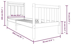 Rám postele bílý masivní dřevo 90 x 200 cm,  3100705