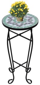 Mozaikový stolek na květiny - průměr 30 cm - zeleno-bílý