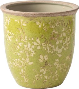 Zelený keramický obal na květináč Rustic Wild Herb M - Ø 15*15 cm