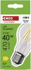 Emos lighting LED žárovka Filament A60 / E27 / 3,4 W (40 W) / 470 lm / neutrální bílá 1525733497
