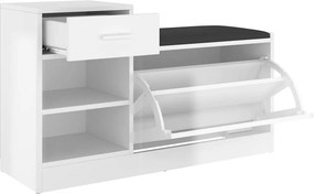 Lavice s botníkem bílá vysoký lesk 94,5x31x57 cm kompozit 326747