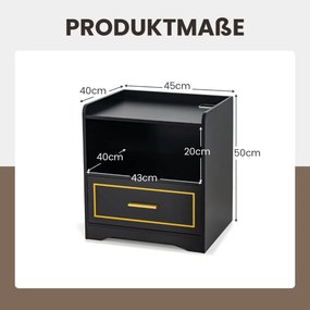 Costway Sada 2 nočních stolků s USB portem LED osvětlení a nočním stolkem