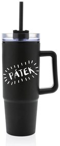 PÁTEK - černý cestovní hrnek s průhledným víčkem 900 ml