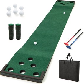 Costway 332 cm golfová podložka s 2 nastavitelnými puttry a 6 míčky a 12 kryty