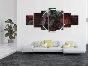 Obraz - Neonový kruh mezi palmami (210x100 cm)