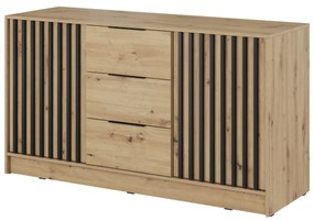 Komoda Nelly 3D, černé lamely, dub artisan
