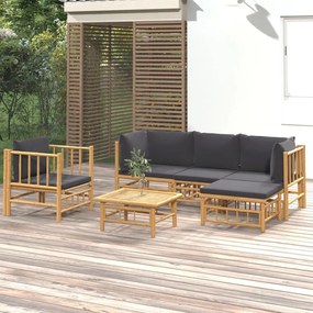 vidaXL 6dílná zahradní sedací souprava s tmavě šedými poduškami bambus [3155179] Barva polštáře: Krémová