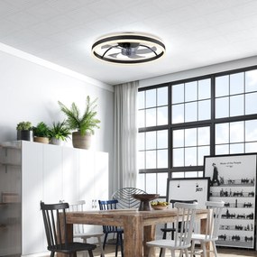 HOMCOM 45W LED stropní ventilátor se světlem, reverzní DC motor, tichý, dálkové ovládání, 6 rychlostí, 3 barevné teploty, časovač, Ø50 cm, černý