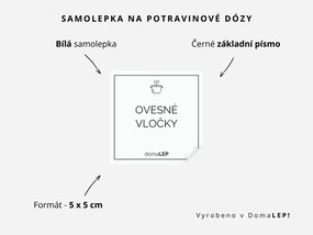 OVESNÉ VLOČKY - omyvatelná samolepka na dózu, výběr rozměrů Ø 5 cm / 5 x 5 cm / 6 x 8 cm | DomaLEP tvar: KOLEČKO, barva: BÍLÁ - ČERNÉ písmo, velikost: Ø 5 cm - tučné písmo