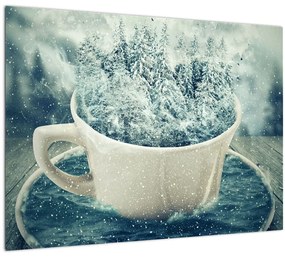 Skleněný obraz - Zimní svět v hrníčku (70x50 cm)