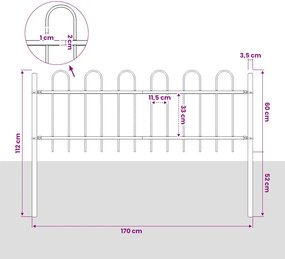 Zahradní plot BOXTEL s obručí nahoře ocelový 170 x 60 cm černý 144928