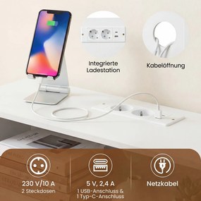 Costway Konzolový stolek s LED osvětlením a nabíjecí stanicí 3 do předsíně úzký