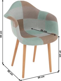 Křeslo, látka patchwork mentol/hnědá/buk, KADIR NEW TYP 5