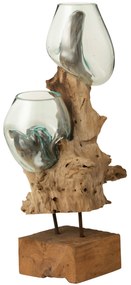 Váza na noze z recyklovaného skla na dřevu Gamal - 42*35*54 cm