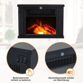 HOMCOM Elektrický krb s topením, elektrický krb s LED efektem plamene, 600/1200 W dekorativní krb, elektrický krb, černý