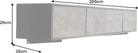 Designový závěsný TV stolek Quillon 200 cm přírodní kámen