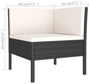 vidaXL Marketos 3dílná zahradní sedací souprava s poduškami polyratan černá