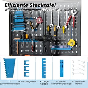 Costway Pracovní stůl s pegboardem pro uložení nářadí s policemi zásuvka černá +