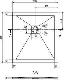 Mexen Stone+ obdélníková sprchová vanička 90 x 80 cm, šedý-beton - 44618090