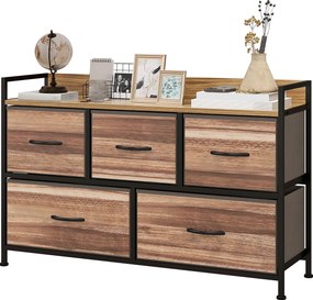 HOMCOM Komoda se 5 textilními zásuvkami 98 x 29 x 63 cm, černý ocelový rám