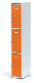 Alfa 3 Šatní skříňka s úložnými boxy, 3 boxy, oranžové dveře, otočný zámek