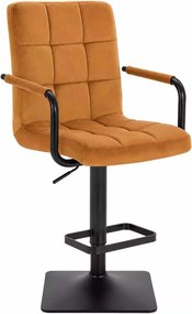 LuxuryForm DESIGN Barová židle VERONA BLACK VELUR na černé hranaté podstavě - medová