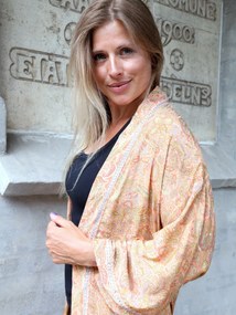 Lososové kimono / župan s květovaným vzorem Floral Print - one size