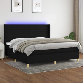 Box spring postel s matrací a LED černá 200x200 cm textil 3138983
