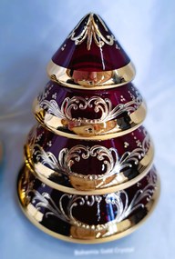 Dóza vánoční stromeček, zdobená zlatem 12 cm - Červená