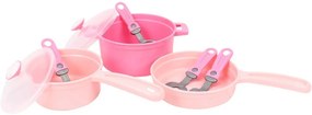 _Ostatní 1_ Nádobí baby dětské růžové set 2 hrnce s pánví a doplňky plast 36214