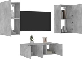 vidaXL 4dílná obývací stěna s LED osvětlením kompozitní dřevo [3216820] Barva: Betonová šedá
